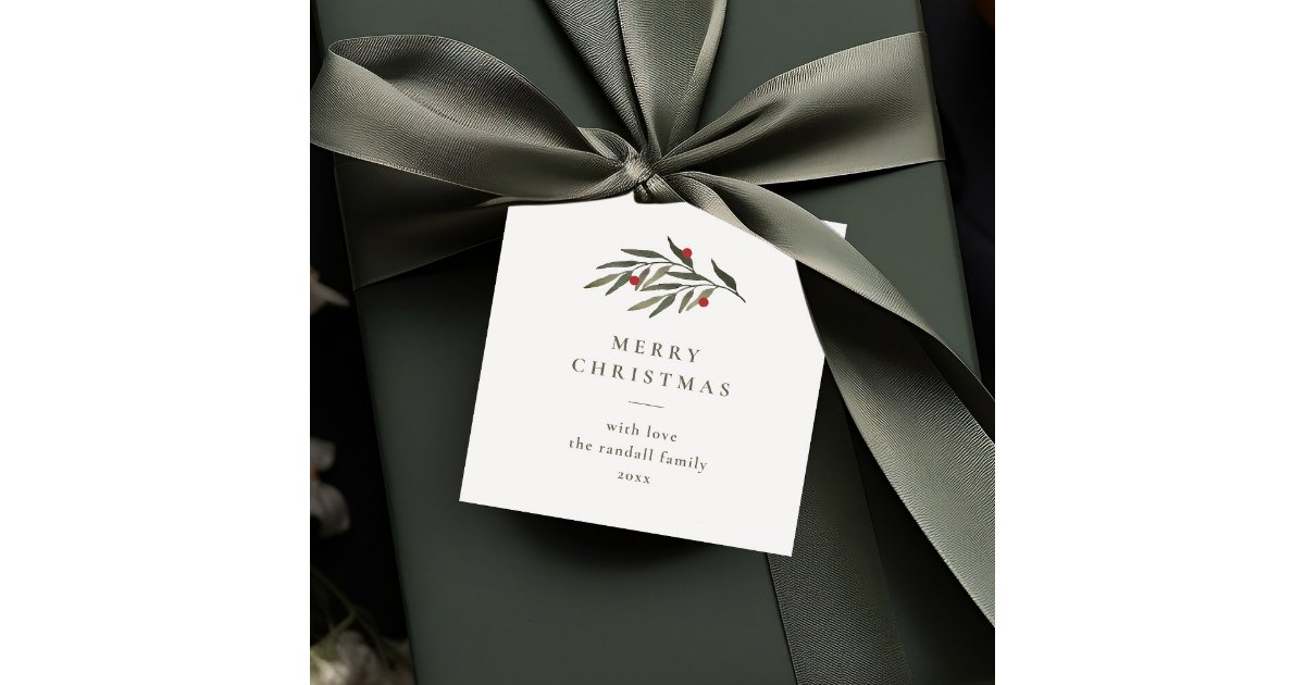 Christmas Greenery Minimal Typography White Gift Favor Tags | Zazzle