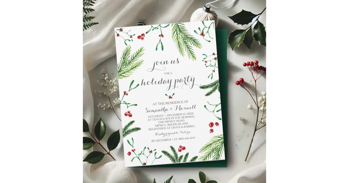 Christmas Greenery Party Invitation | Zazzle