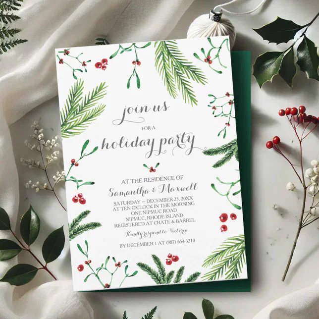 Christmas Greenery Party Invitation | Zazzle