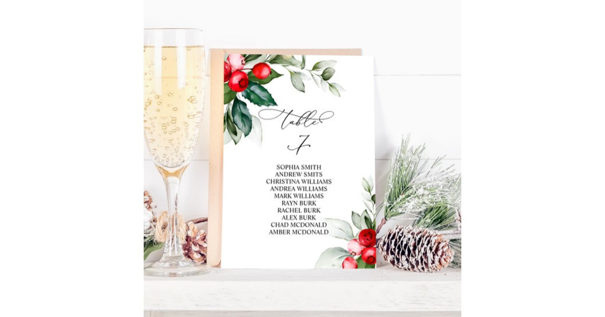 Christmas Greenery Table Number 7 Seating Chart | Zazzle
