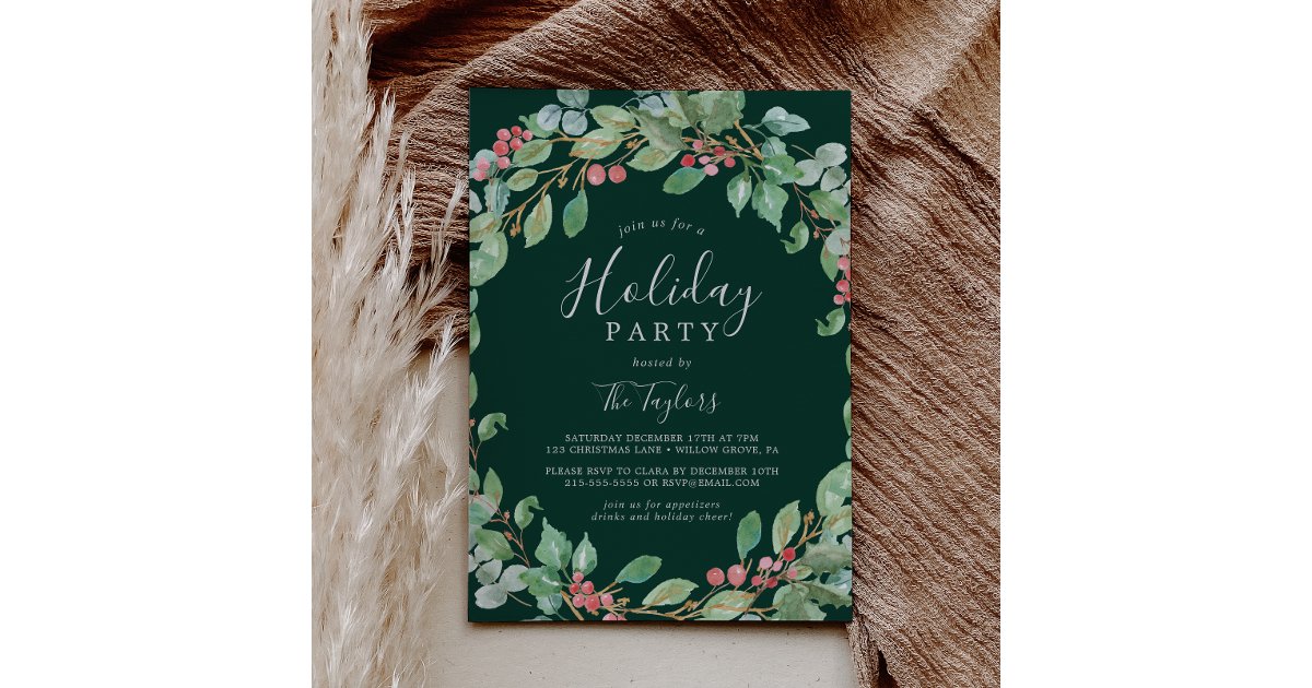 Christmas Greenery Wreath Holiday Party Invitation | Zazzle