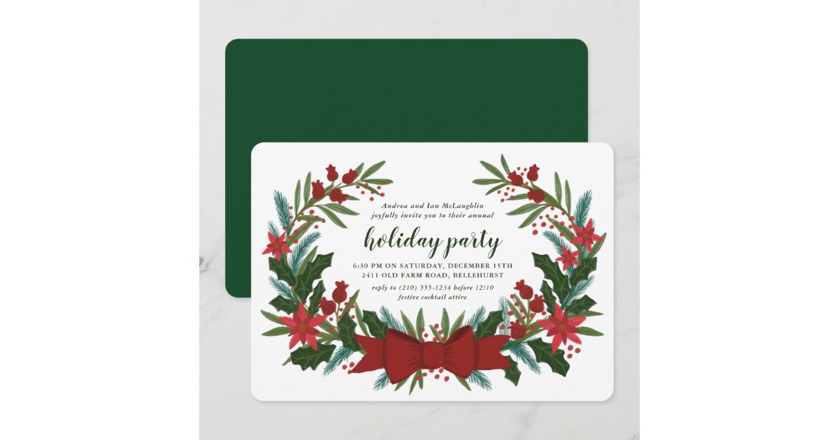 Christmas Greenery Wreath Holiday Party Invitation | Zazzle