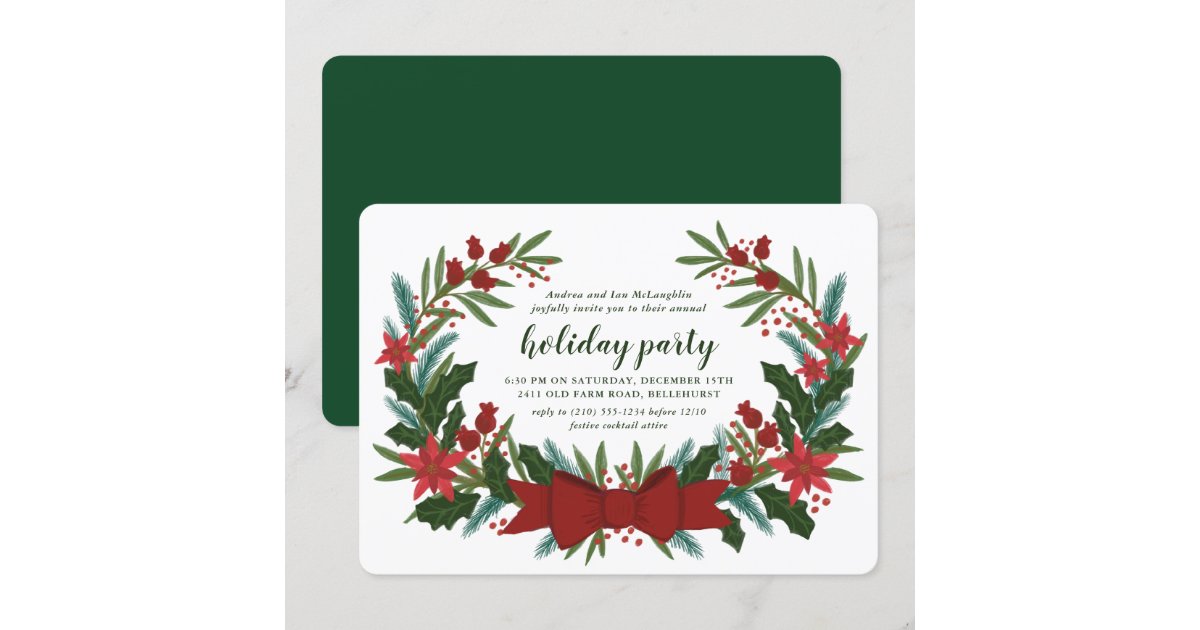 Christmas Greenery Wreath Holiday Party Invitation | Zazzle
