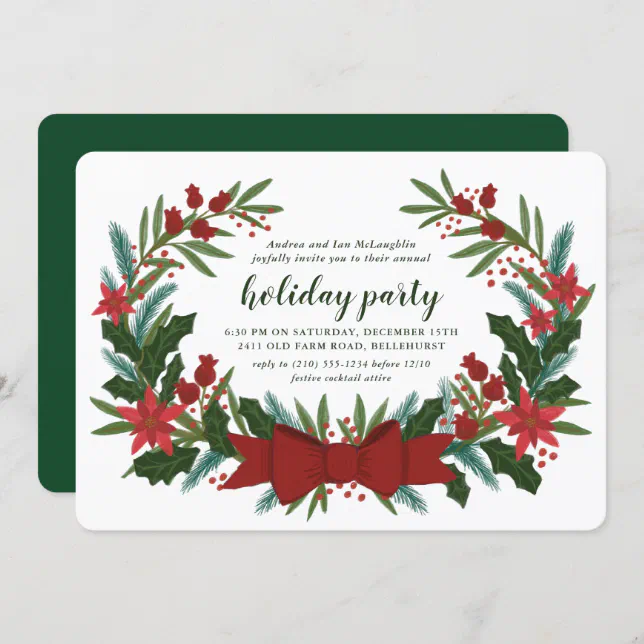 Christmas Greenery Wreath Holiday Party Invitation | Zazzle
