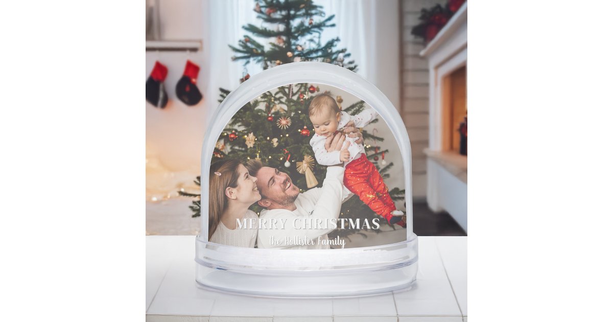 Christmas Greeting Family Photo Snow Globe | Zazzle