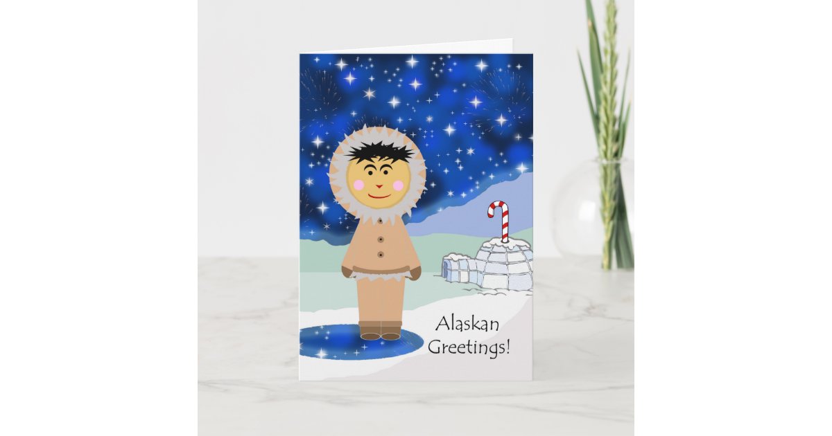 Christmas Greetings from Alaska, Eskimo and Igloo Holiday Card | Zazzle
