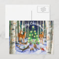 Christmas Greetings Gathering around a tree Holiday Postcard | Zazzle