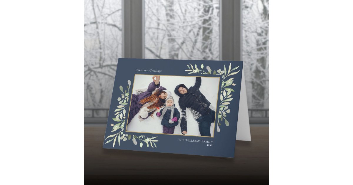 Christmas Greetings Photo Elegant Greenery Modern Holiday Card | Zazzle