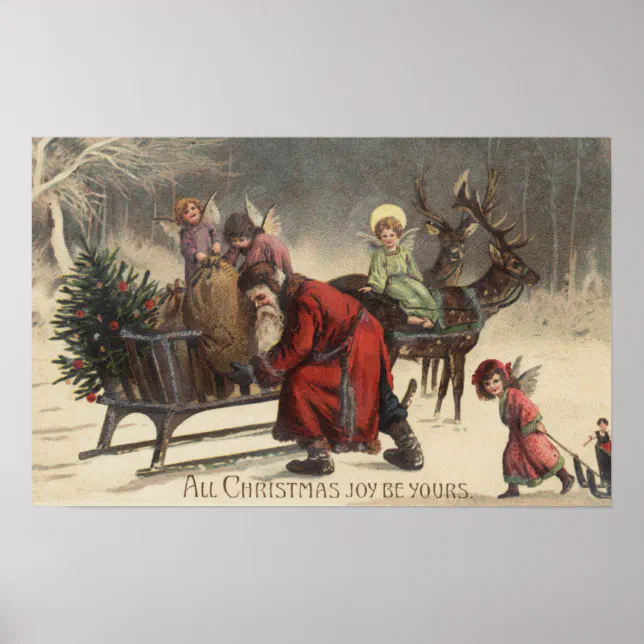 Christmas GreetingSanta and Sleigh Poster | Zazzle