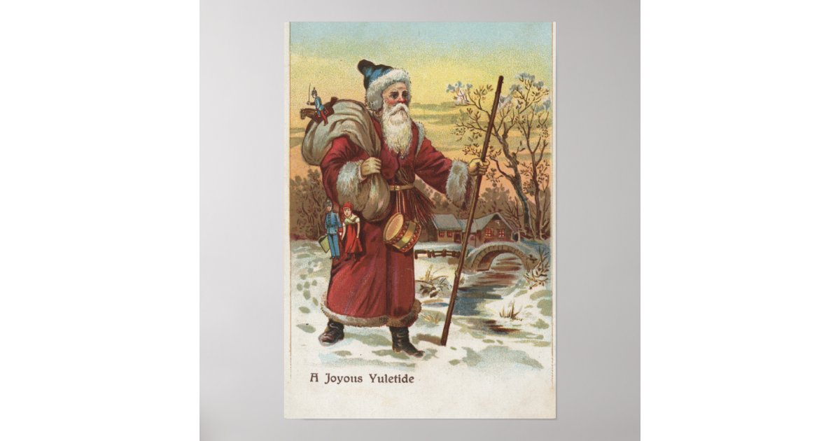 Christmas GreetingSanta with Walking Stick Poster | Zazzle