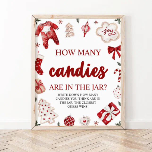 Christmas Guess How Many Candies Baby Shower Game Poster | Zazzle