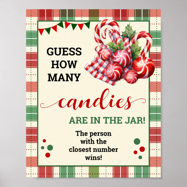 Christmas Guess How Many Candies Game Plaid Sign | Zazzle
