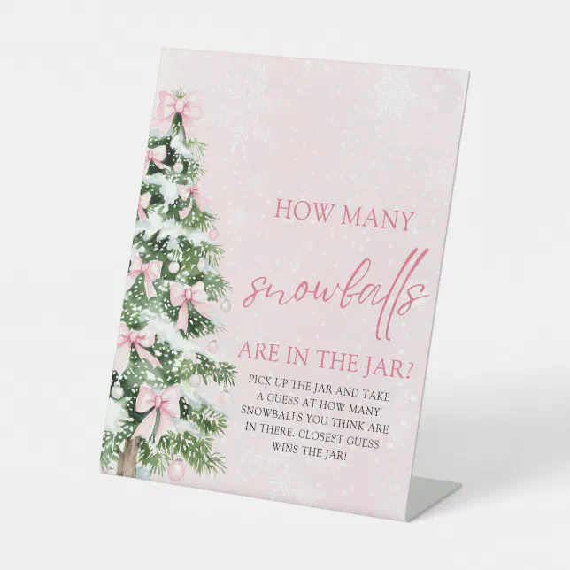 Christmas Guess How Many Snowballs Baby Shower Pedestal Sign | Zazzle
