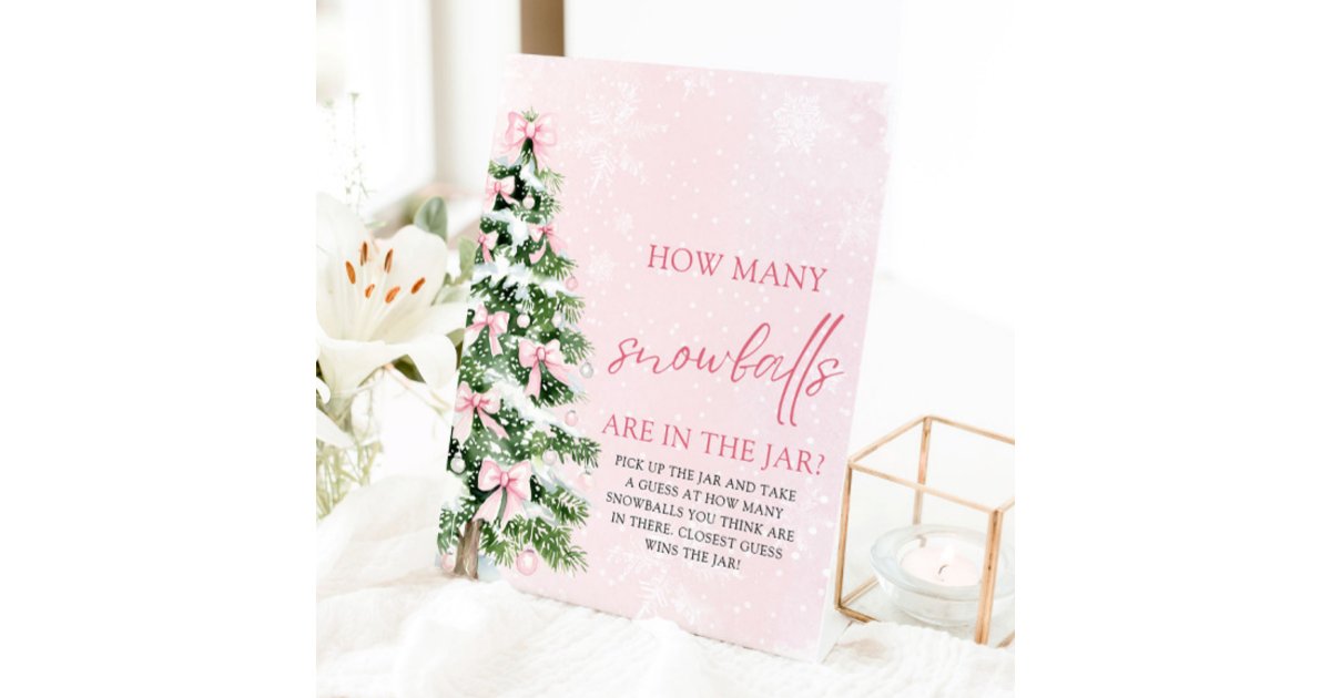 Christmas Guess How Many Snowballs Baby Shower Pedestal Sign | Zazzle
