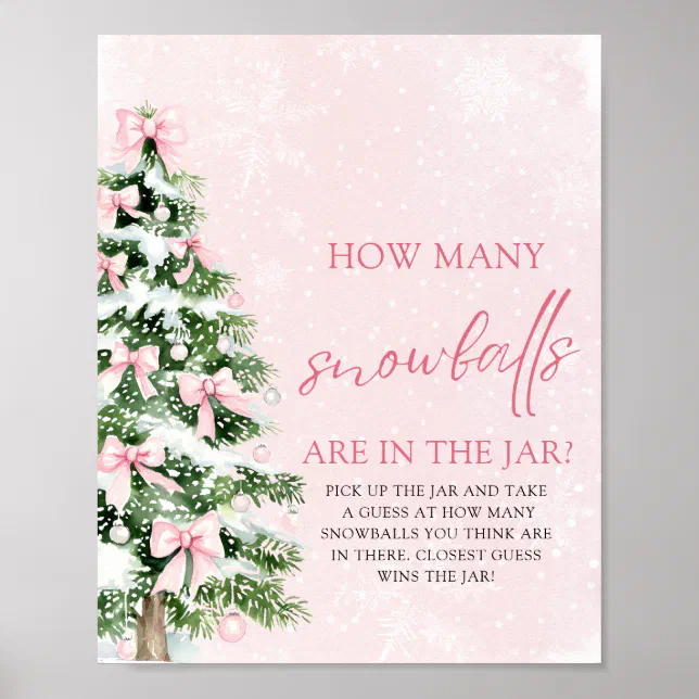 Christmas Guess How Many Snowballs Baby Shower Poster | Zazzle
