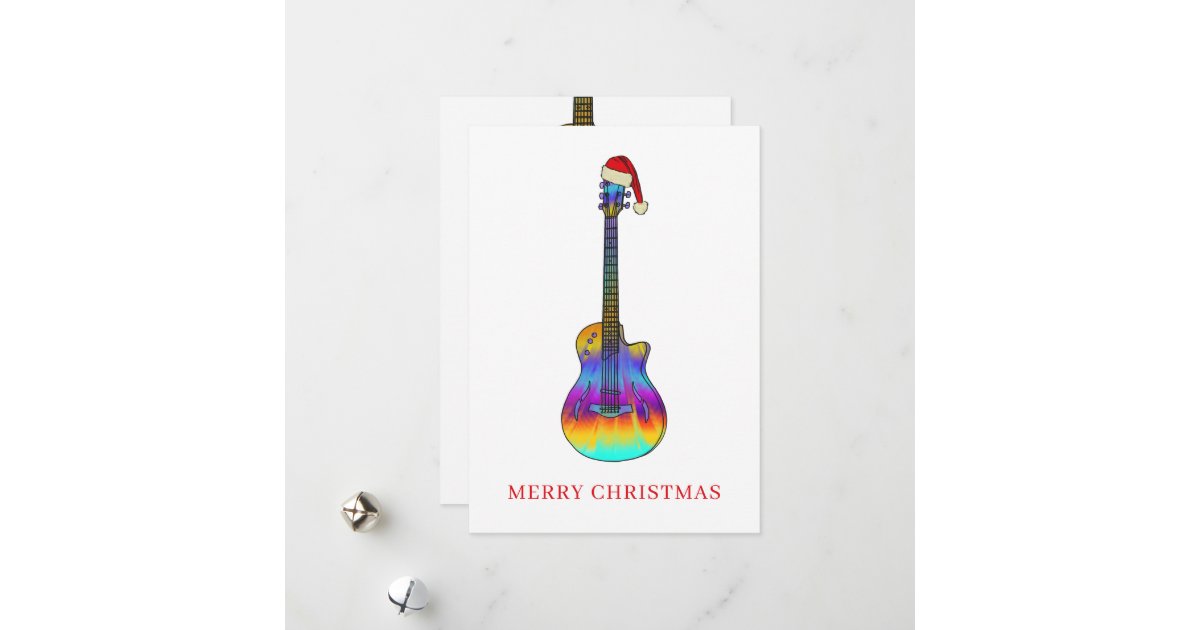 Christmas Guitar cool Psychedelic Holiday Card | Zazzle