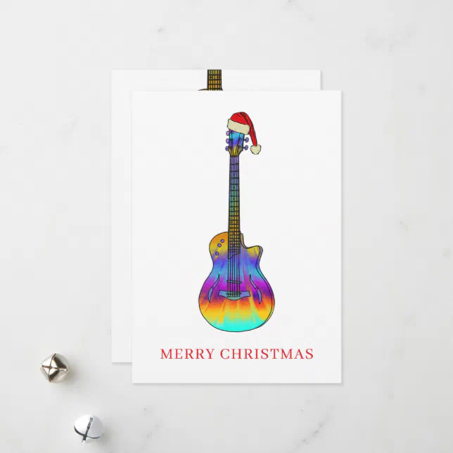 Christmas Guitar cool Psychedelic Holiday Card | Zazzle