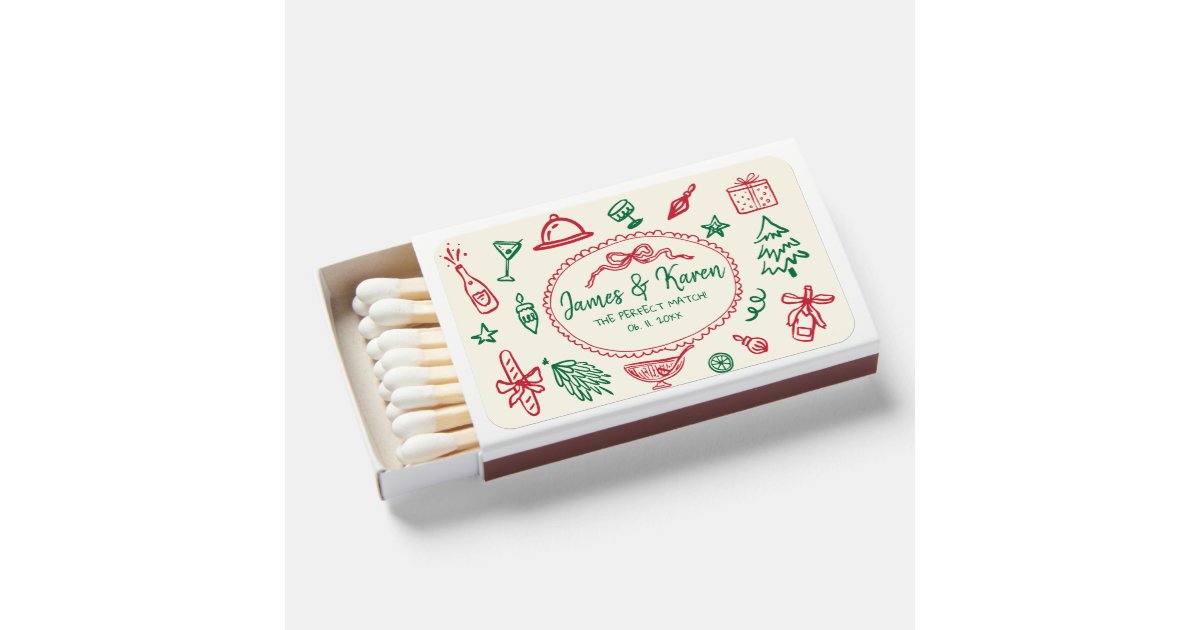 Christmas Hand Drawn Handwritten wedding Matchboxes | Zazzle