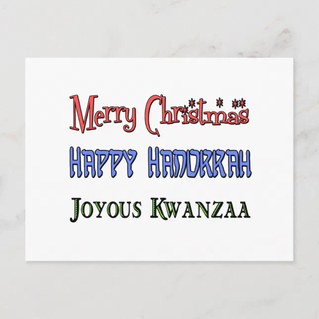 Christmas - Hanukkah - Kwanzaa Holiday Postcard | Zazzle