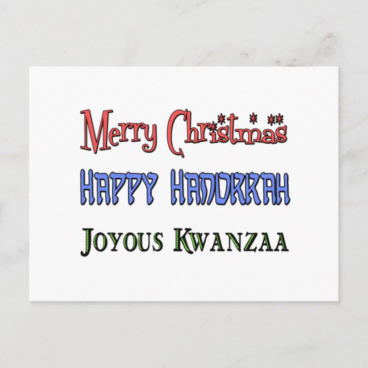 Christmas - Hanukkah - Kwanzaa Holiday Postcard | Zazzle