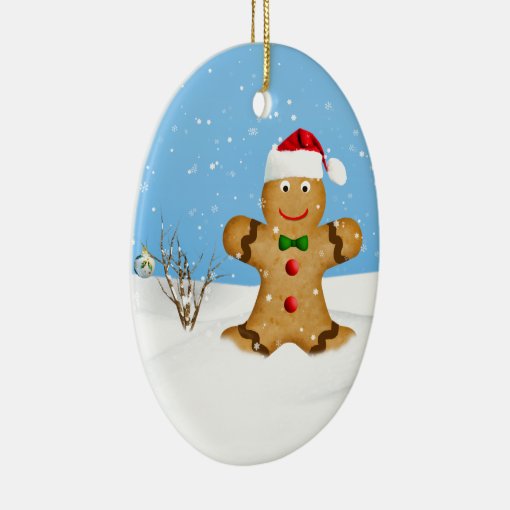 Christmas, Happy Gingerbread Man in Snow Ceramic Ornament | Zazzle