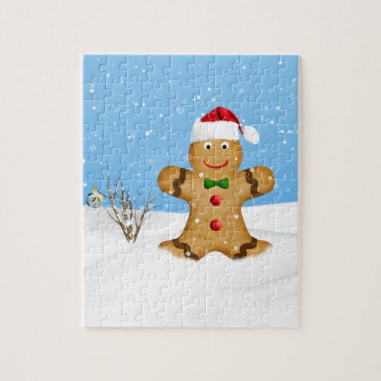 Christmas, Happy Gingerbread Man in Snow Jigsaw Puzzle | Zazzle.com