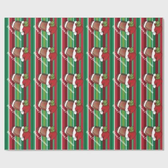 Christmas Hat Football Sport Stripes Wrapping Paper | Zazzle