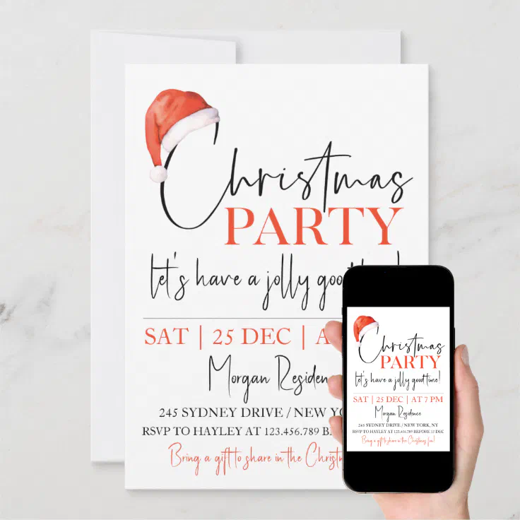 Christmas Hat Party Invitation Office Party Invite | Zazzle