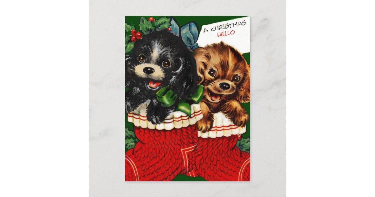 Christmas Hello Puppies Holiday Postcard | Zazzle