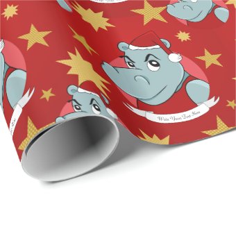 Christmas hippo cartoon wrapping paper | Zazzle