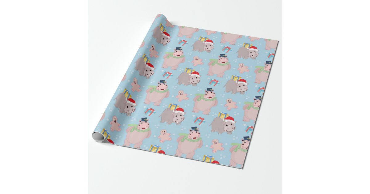 Christmas Hippopotamus Pattern Wrapping Paper | Zazzle