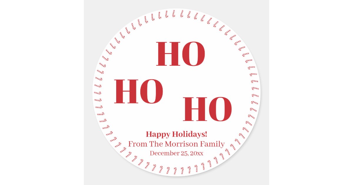 Christmas Ho Ho Ho custom name candy cane cute Classic Round Sticker ...