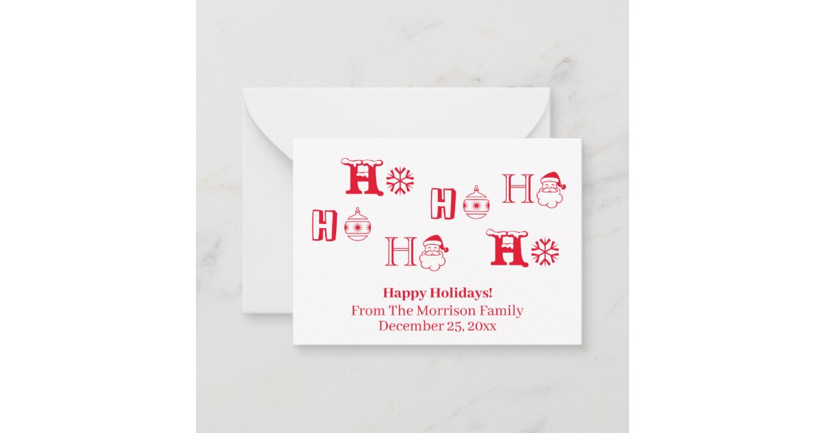 Christmas Ho Ho Ho red custom name date cute Note Card | Zazzle