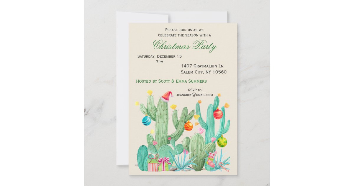 Christmas Holiday Cactus Desert Southwest Invitation | Zazzle