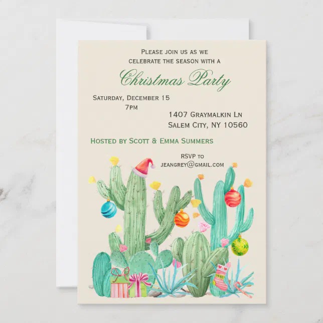 Christmas Holiday Cactus Desert Southwest Invitation | Zazzle