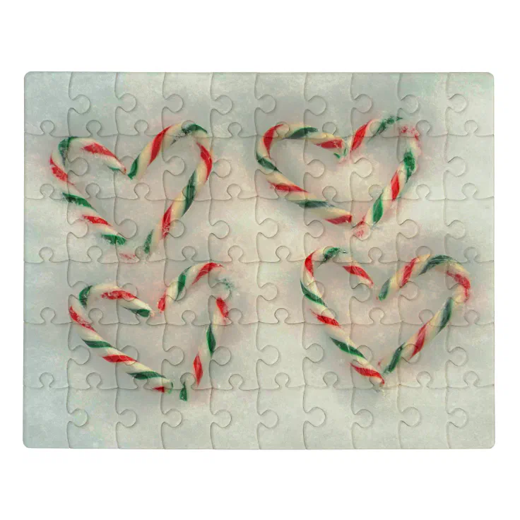 Christmas Holiday Candy Cane Hearts On Real Snow. Jigsaw Puzzle | Zazzle