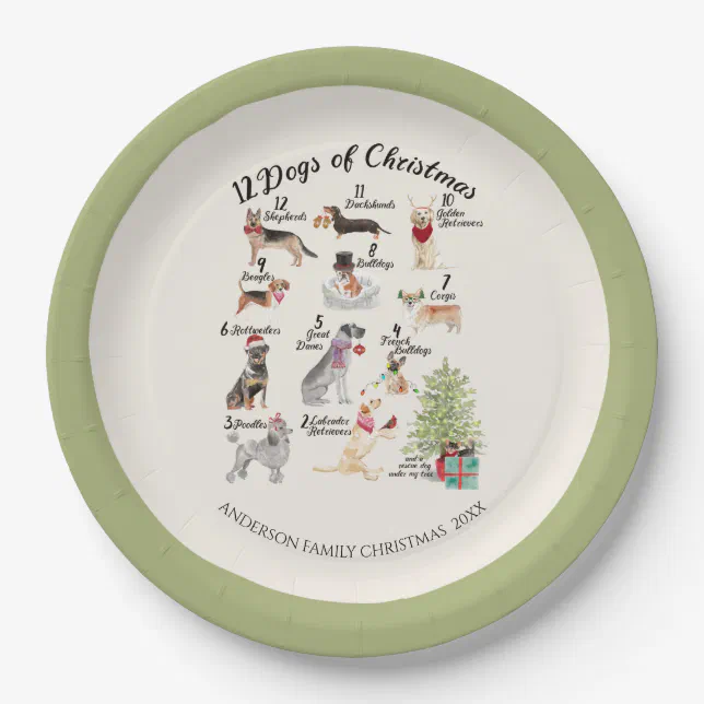 Christmas Holiday Celebration 12 Dogs of Christmas Paper Plates | Zazzle