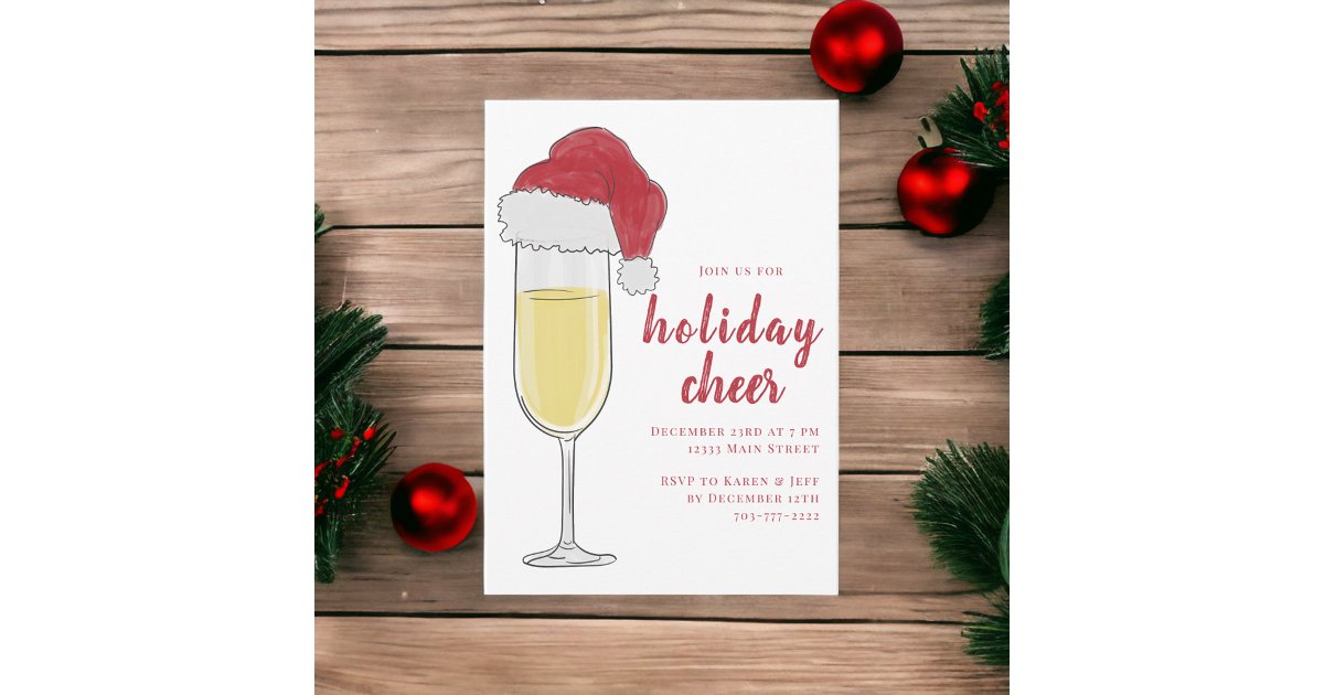Christmas Holiday Cheer Cocktail Party Champagne Invitation | Zazzle