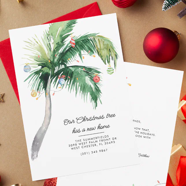 Christmas Holiday Coastal Moving Palm Tree Announcement | Zazzle