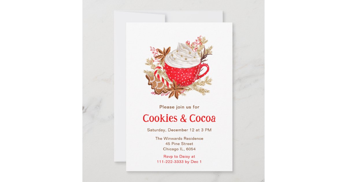 Christmas Holiday Cookies and Cocoa Invitation | Zazzle