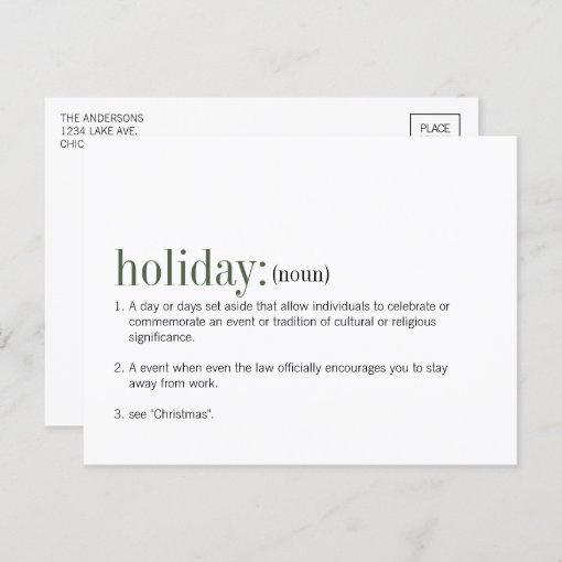 Christmas Holiday Definition Holiday Postcard | Zazzle