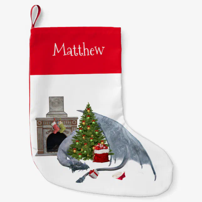 Christmas Holiday Dragon Personalized Small Christmas Stocking | Zazzle