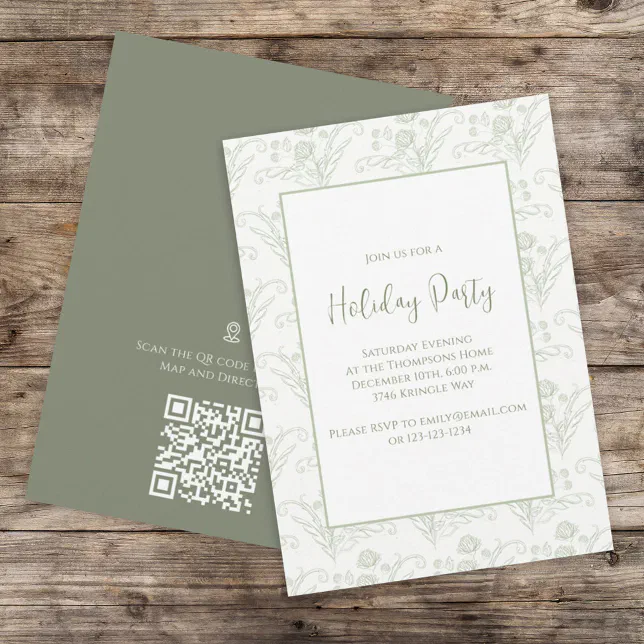 Christmas Holiday Elegant Greenery QR Code Map Invitation | Zazzle