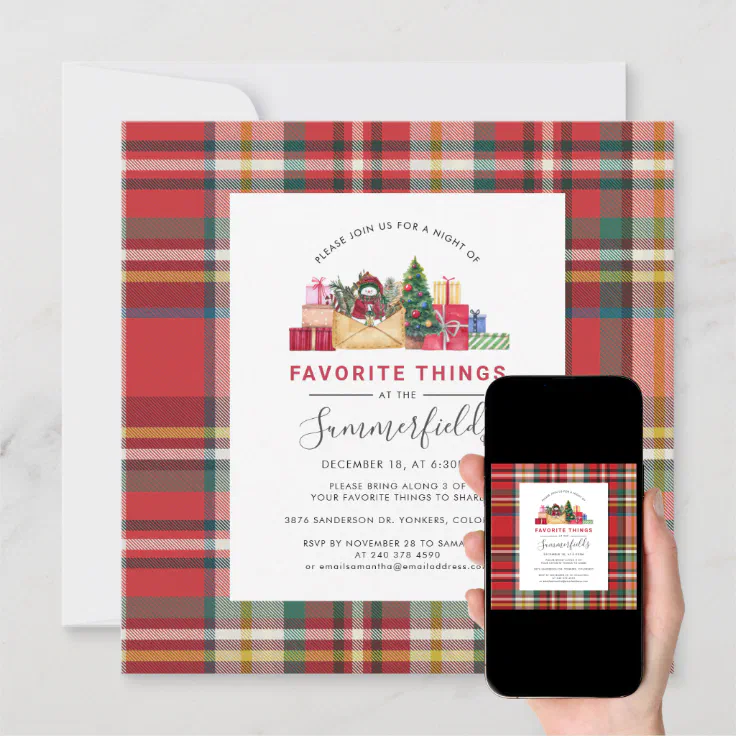 Christmas Holiday Favorite Things Festive Party Invitation | Zazzle