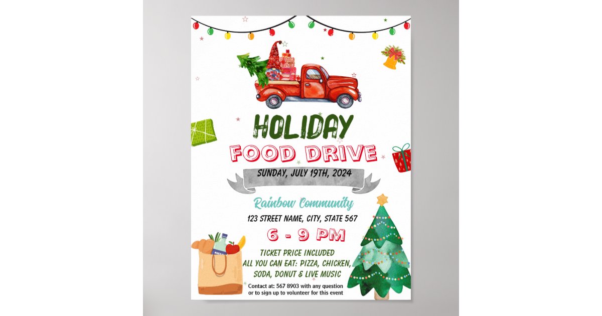 Christmas holiday food Drive event template Poster | Zazzle