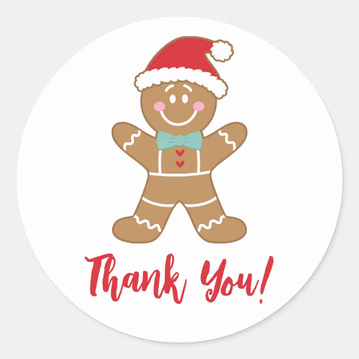 Christmas Holiday Gingerbread Thank You Classic Round Sticker | Zazzle