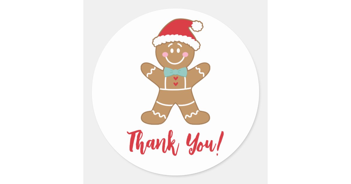Christmas Holiday Gingerbread Thank You Classic Round Sticker | Zazzle