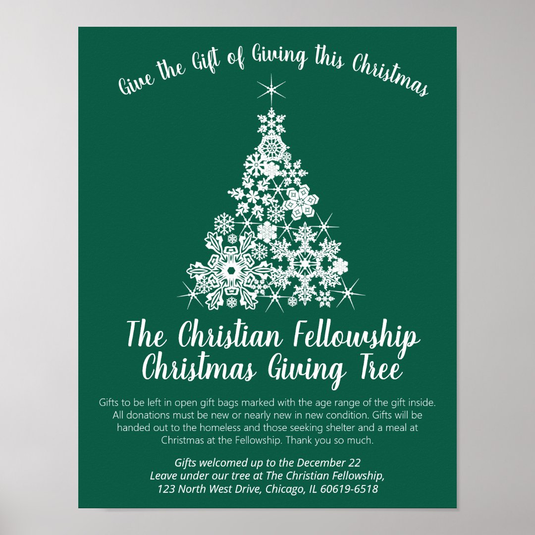 Christmas holiday giving tree white green poster | Zazzle