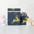 Christmas Holiday - Gold Deer on Navy Background Wrapping Paper | Zazzle