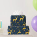 Christmas Holiday - Gold Deer on Navy Background Wrapping Paper | Zazzle